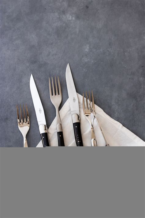 Sex Gafflar Handtag Av Ebenholts Blank Tradition Forge De Laguiole