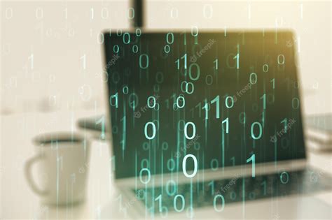 Premium Photo Creative Abstract Binary Code Sketch On Modern Laptop Background Hacking And
