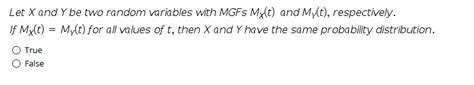 Solved Let X And Y Be Two Random Variables With Mgfs Myt