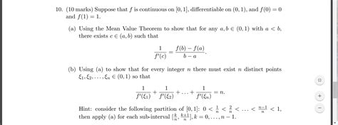 Solved 10 10 Marks Suppose That F Is Continuous On 0