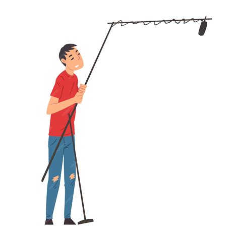 Premium Vector Soundman Holding Telescopic Microphone Boom Operator