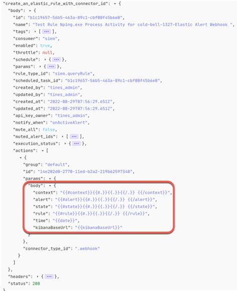 kibana rules creation api issues with webhook body validation · issue