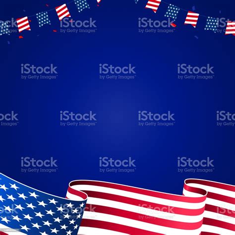 7월 4일 미국 독립기념일 전단지 템플릿에는 깃발 색종이 조각 파란색 빈 빈 배경이 있습니다 포스터 배너 인사말 카드 7월에 대한 스톡 벡터 아트 및 기타 이미지 Istock
