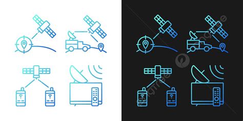 Gradient Icon Set Of Communication Satellites For Dark And Light Modes