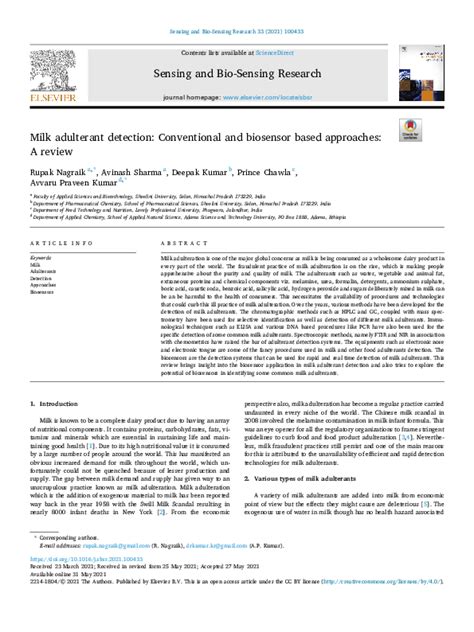 Pdf Milk Adulterant Detection Conventional And Biosensor Based