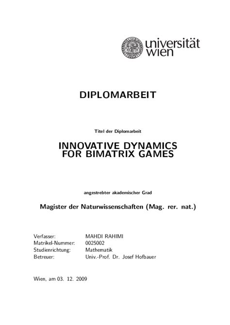 Pdf Innovative Dynamics For Bimatrix Games
