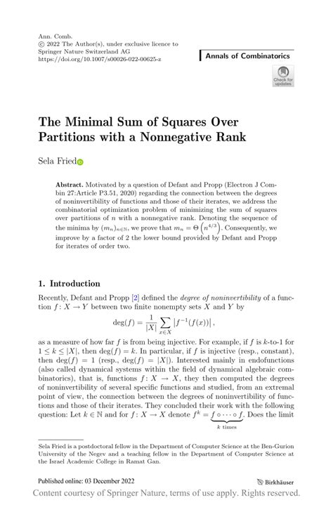 The Minimal Sum Of Squares Over Partitions With A Nonnegative Rank Request Pdf