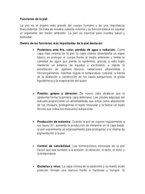 Funciones De La Piel Pdf Piel Epidermis