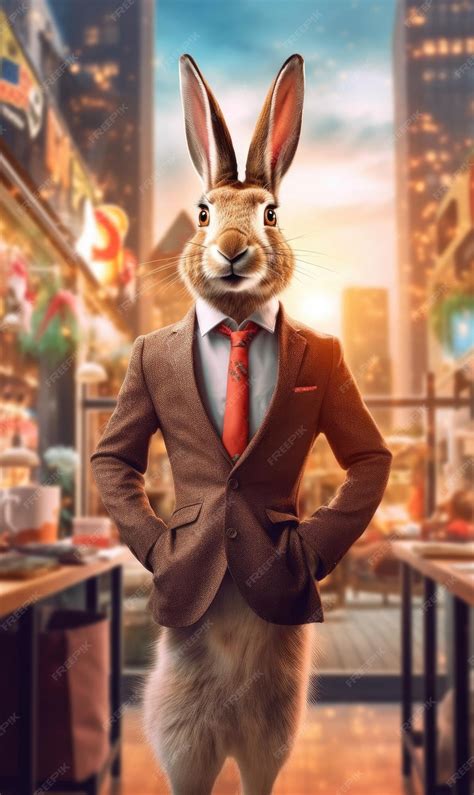 Premium Ai Image Hare Dressed In A Suit Like A Businessman Generative Ai