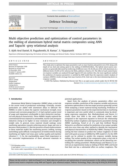 Pdf Multi Objective Prediction And Optimization Of Control Parameters In The Milling Of