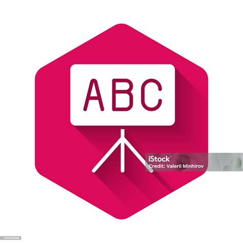 긴 그림자 배경으로 격리 된 화이트 칠판 아이콘 학교 칠판 표지판 핑크 육각형 버튼 벡터 개념에 대한 스톡 벡터 아트 및 기타 이미지 Istock