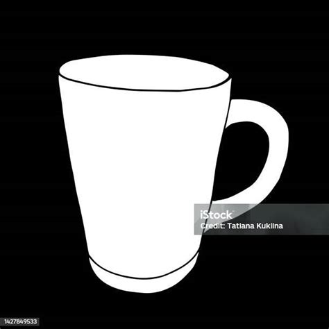 검은 배경에 차 또는 커피를위한 컵의 흰색 손 그리기 개요 벡터 그림 귀여운에 대한 스톡 벡터 아트 및 기타 이미지 귀여운