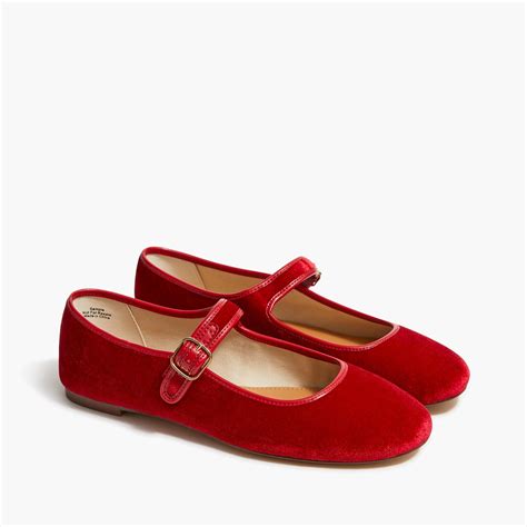 Jcrew Velvet Mary Jane Flats In Red Lyst