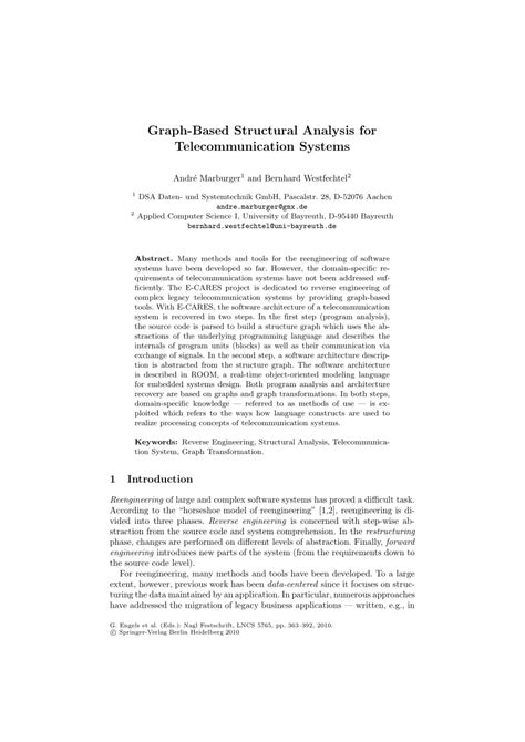 Pdf Graph Based Structural Analysis For Telecommunication Systems