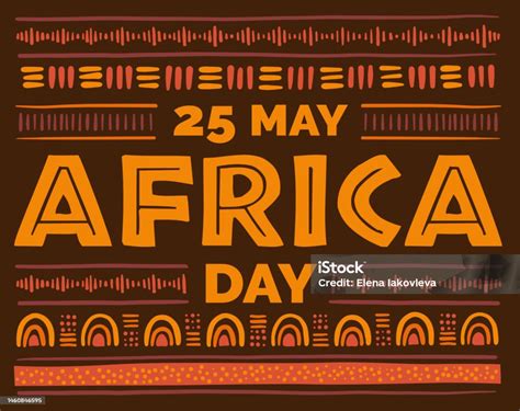 아프리카의 날 개념입니다 어두운 배경에 양식화된 아프리카 패턴 민족 및 부족 모티프 손으로 그렸습니다 가로 줄무늬 배너 포스터 전단지 벡터 그림 0명에 대한 스톡 벡터 아트