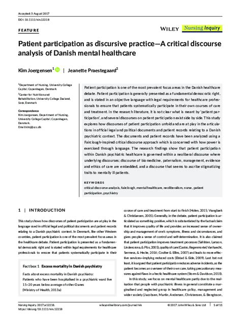 Pdf Patient Participation As Discursive Practice A Critical Discourse Analysis Of Danish