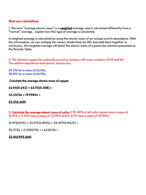 Aahan Batra 3 3 Calculating Average Atomic Mass Worksheet 9 24 15 Pdf