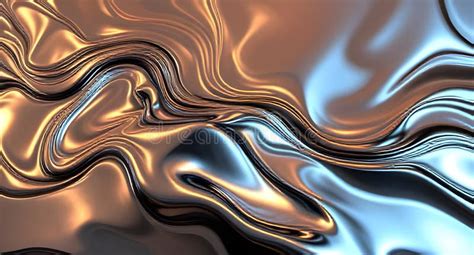Liquid Metal Abstract Art Chrome Reflections Futuristic Fluid Shapes Stock Illustration