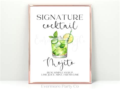 Mojito Signature Cocktail Bar Sign Editable Template Instant Download