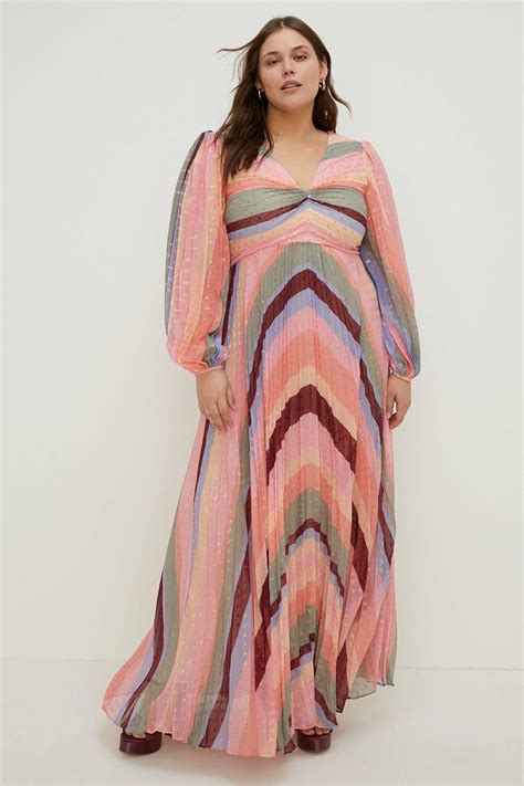 Dresses Plus Size Micro Pleated Stripe Midi Dress Oasis