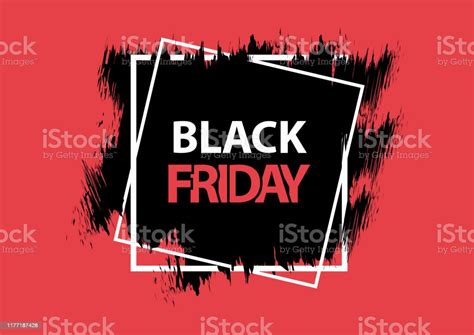 블랙 프라이데이 그런 지 사각형 배너 빨간색 검은 색과 흰색 색상 브러시 스트로크와 사각형 프레임 벡터 가격에 대한 스톡 벡터