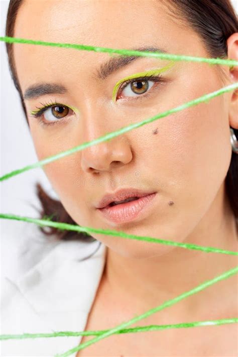 Makeup Fashion And Strings With Portrait Of Woman In Studio For Creative Art And Cosmetics