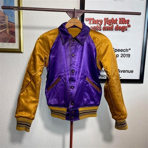 Vintage 1950s 1960s Reversible Satin Silk And Wool Purple Gold Varsity