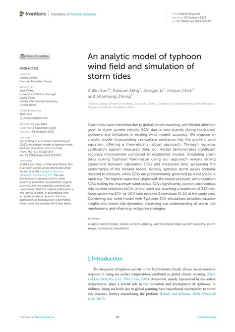 Pdf An Analytic Model Of Typhoon Wind Field And Simulation Of Storm Tides