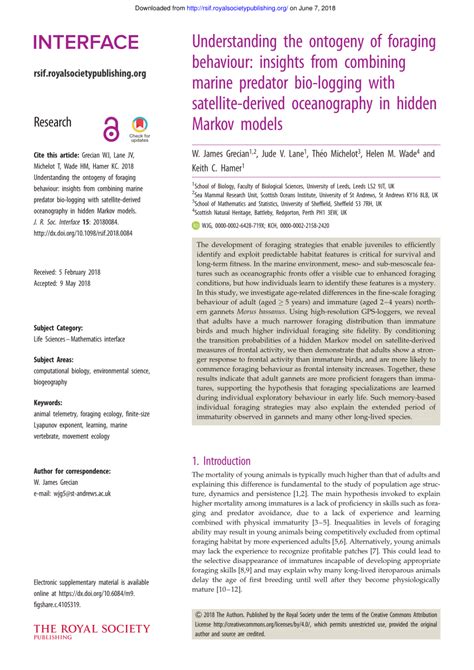 Pdf Understanding The Ontogeny Of Foraging Behaviour Insights From Combining Marine Predator