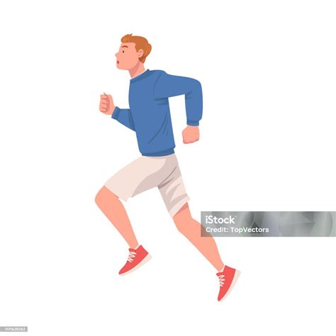 스포츠웨어에서 달리는 남자 캐릭터 및 스포츠 훈련 및 운동에 종사하는 트레이너 벡터 일러스트 레이 션 근육에 대한 스톡 벡터