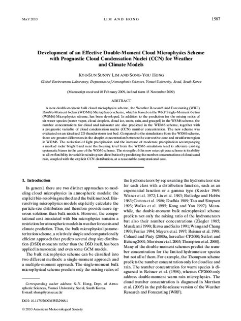 Pdf Development Of An Effective Double Moment Cloud Microphysics Scheme With Prognostic Cloud