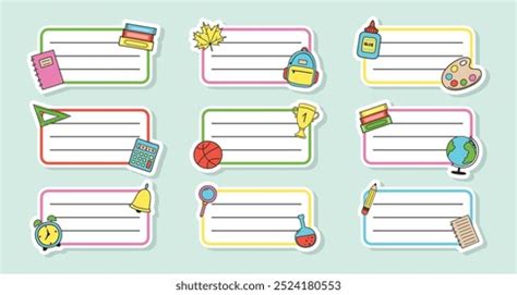 Collection Babe Notebook Labels Cartoon Style Stock Vector Royalty Free