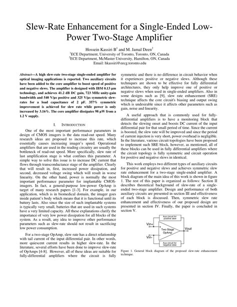 Pdf Slew Rate Enhancement For A Single Ended Low Power Two Stage Amplifier
