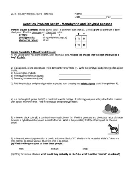 Genetics Problem Set 2 Monohybrid And Dihybrid Crosses Pdf