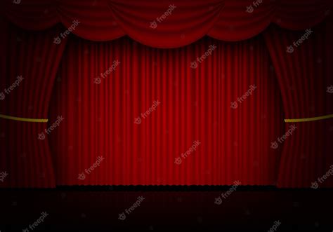 빨간 커튼 오페라 영화 또는 극장 무대 커튼 닫힌 벨벳 커튼 배경에 스포트라이트입니다 벡터 일러스트 레이 션 프리미엄 벡터