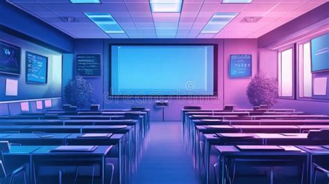 A Classroom With A Projection Screen And Desks Stock Illustration Illustration Of Lecture