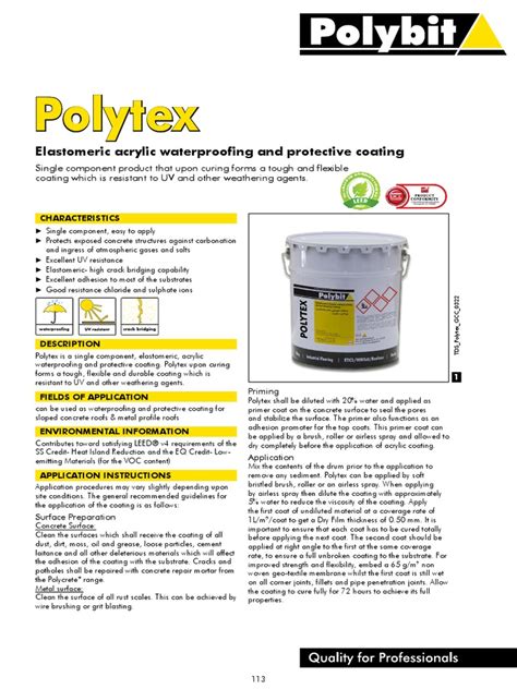 Polybit Waterproofing Polytex Tds Leed 3 Pdf Coating Concrete