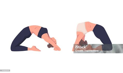 스튜디오에서 요가를 하는 젊은 여성들 육체와 영적 연습 개념 만화 벡터 일러스트 레이 션 건강한 생활방식에 대한 스톡 벡터 아트