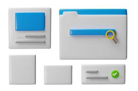 3d Ui Ux 사용자 소프트웨어 인터페이스 벡터 세트 대화 창 검색 창 및 폴더의 광택 사각형 블록 템플릿 3차원 형태에 대한