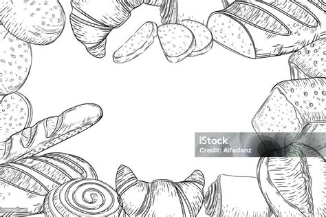 베이커리 제품 손으로 그린 스타일 엽서 또는 배너 디자인 흰색 배경에 벡터 일러스트 레이 션 일러스트레이션에 대한 스톡 벡터