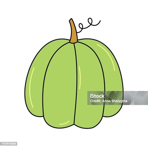 낙서 녹색 호박 격리 컬러 윤곽선 야채 가을 수확과 할로윈의 상징 손으로 그린 호박의 벡터 일러스트 레이 션 10월에 대한 스톡 벡터 아트 및 기타 이미지 Istock