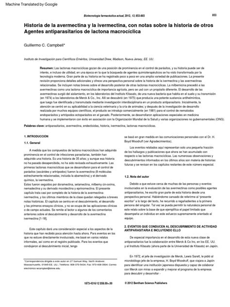 History Of Avermectin And Ivermectin With Notes On The History Of Other Macrocyclic Lactone