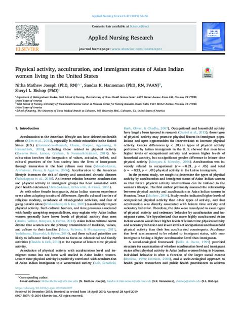 Pdf Physical Activity Acculturation And Immigrant Status Of Asian