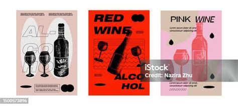 와인 시음 행사 포스터 세트 알코올 음료 장식 미니멀리스트 벡터 그림입니다 Film Festival에 대한 스톡 벡터 아트 및 기타 이미지 Film Festival