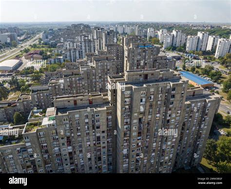 Aerial Shot Of Living Discrict In Belgrade Serbia Brutalist Typical Socialist Multi Flat