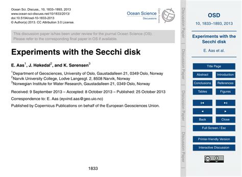 Pdf Experiments With The Secchi Disk