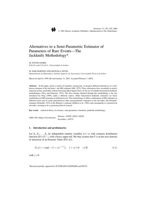 Pdf Alternatives To A Semi Parametric Estimator Of Parameters Of Rare Events—the Jackknife