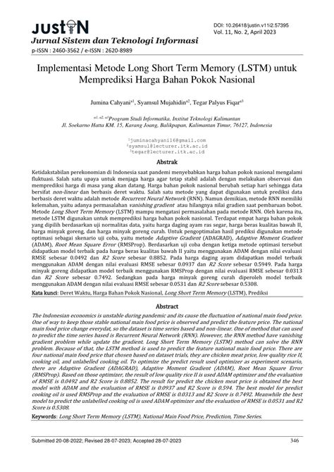 Pdf Implementasi Metode Long Short Term Memory Lstm Untuk Memprediksi Harga Bahan Pokok Nasional