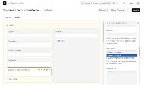 Want To Add Link Field In Non Conformance Form Showing Customer Full Name From Customer Doctype