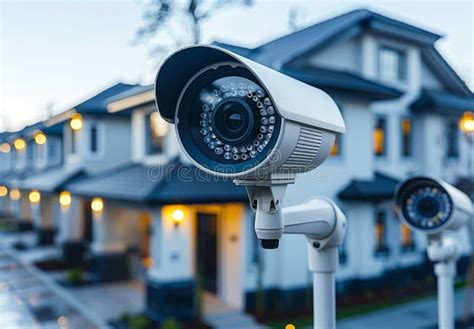 Security Cctv Camera Monitoring The Area Of Residential Building Stock